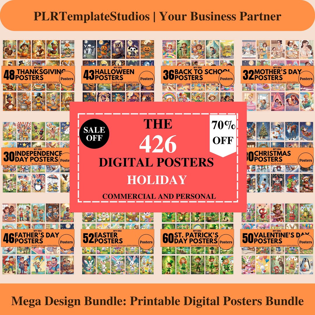 426 Holiday Posters Bundle | Printable Digital Posters | PLR Commercial ...