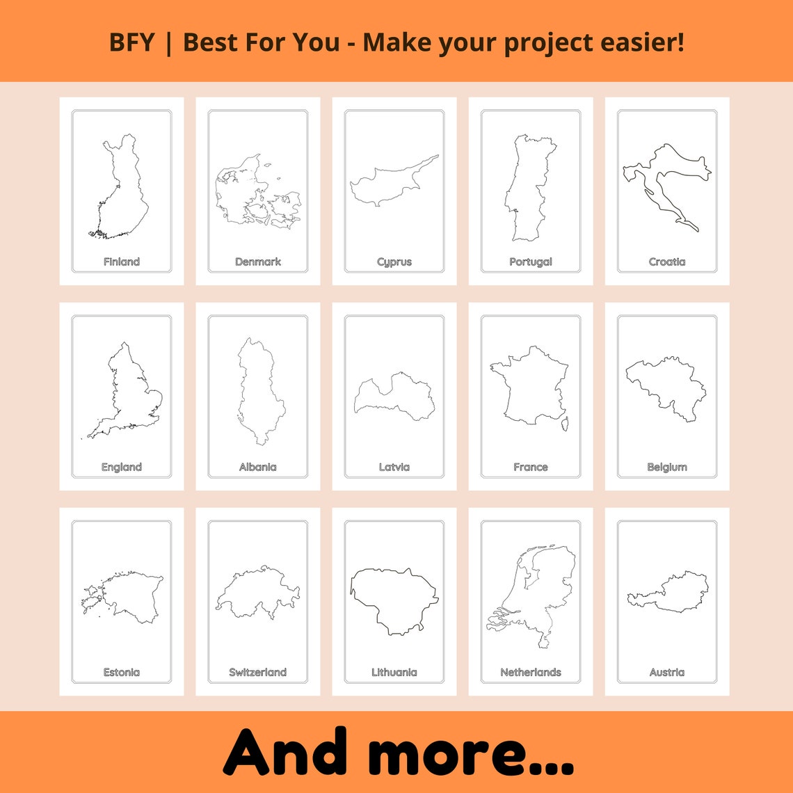 Country Map Coloring Pages for Kids Printable Coloring Book 6''x9'' 120 ...