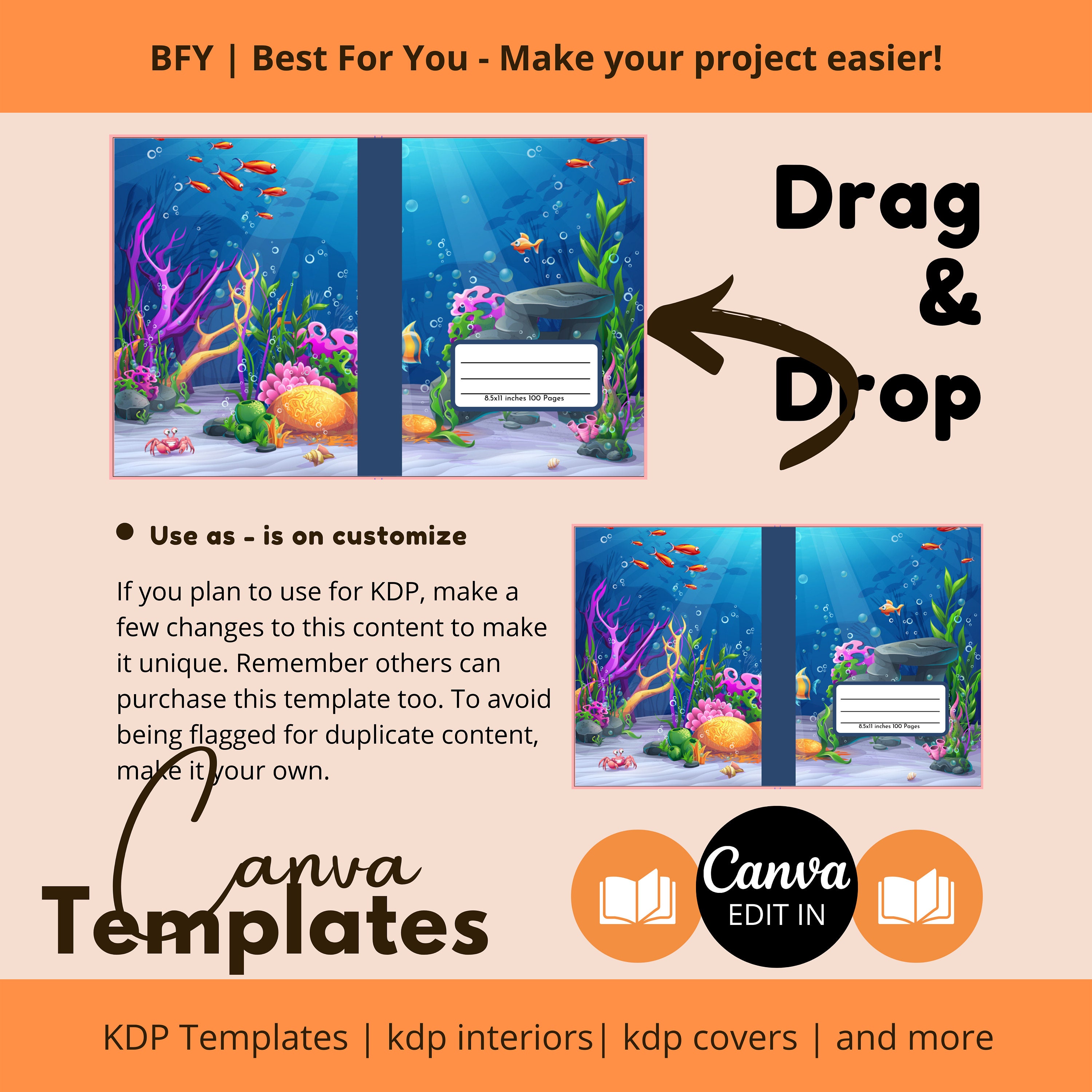 25 Ocean Bottom Book Cover Templates KDP High Quality Book Cover 8.5x11 ...