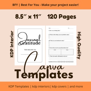 2 Printable Daily Gratitude Journal Amazon KDP Interior Templates 6''x9 ...