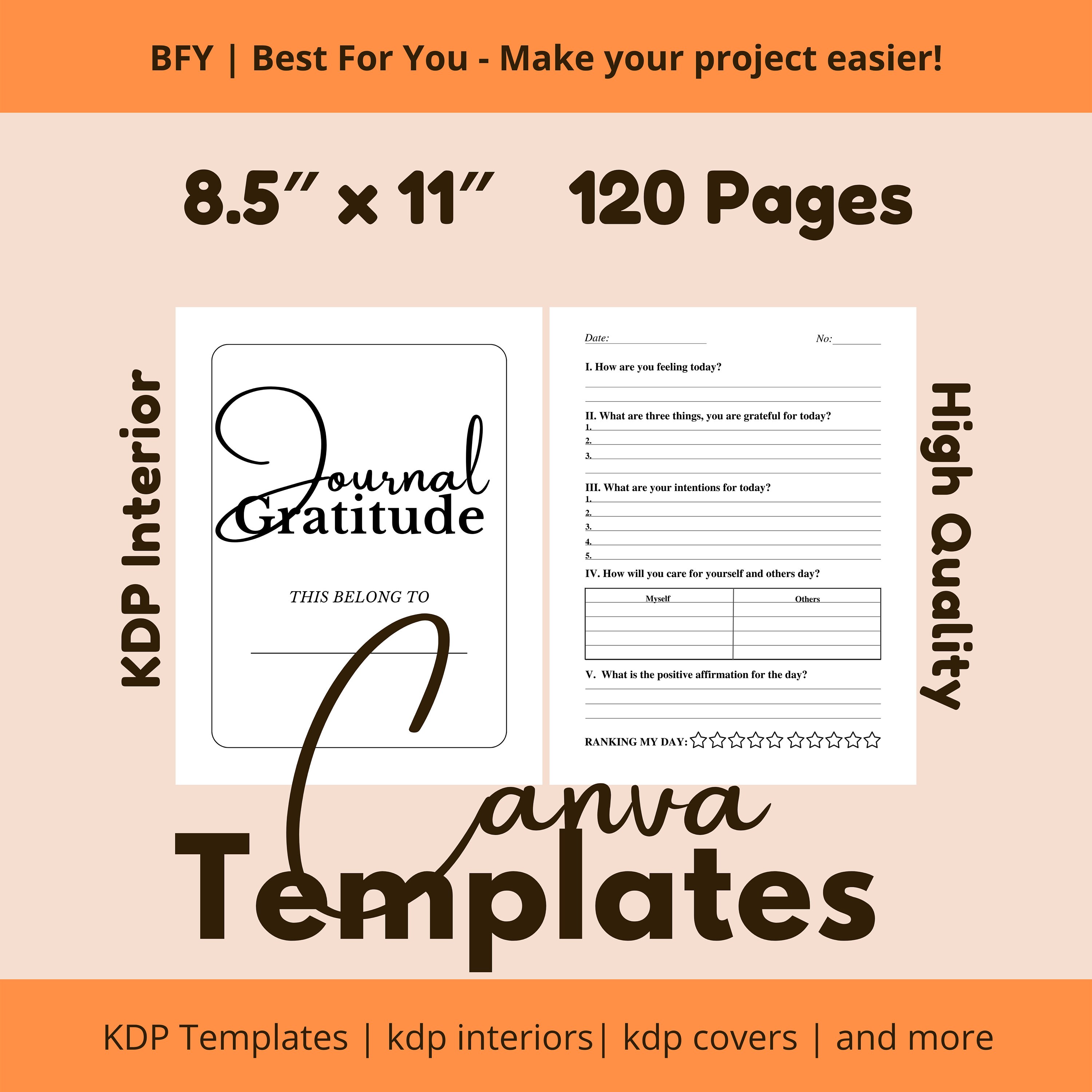2 Printable Daily Gratitude Journal Amazon KDP Interior Templates 6''x9 ...