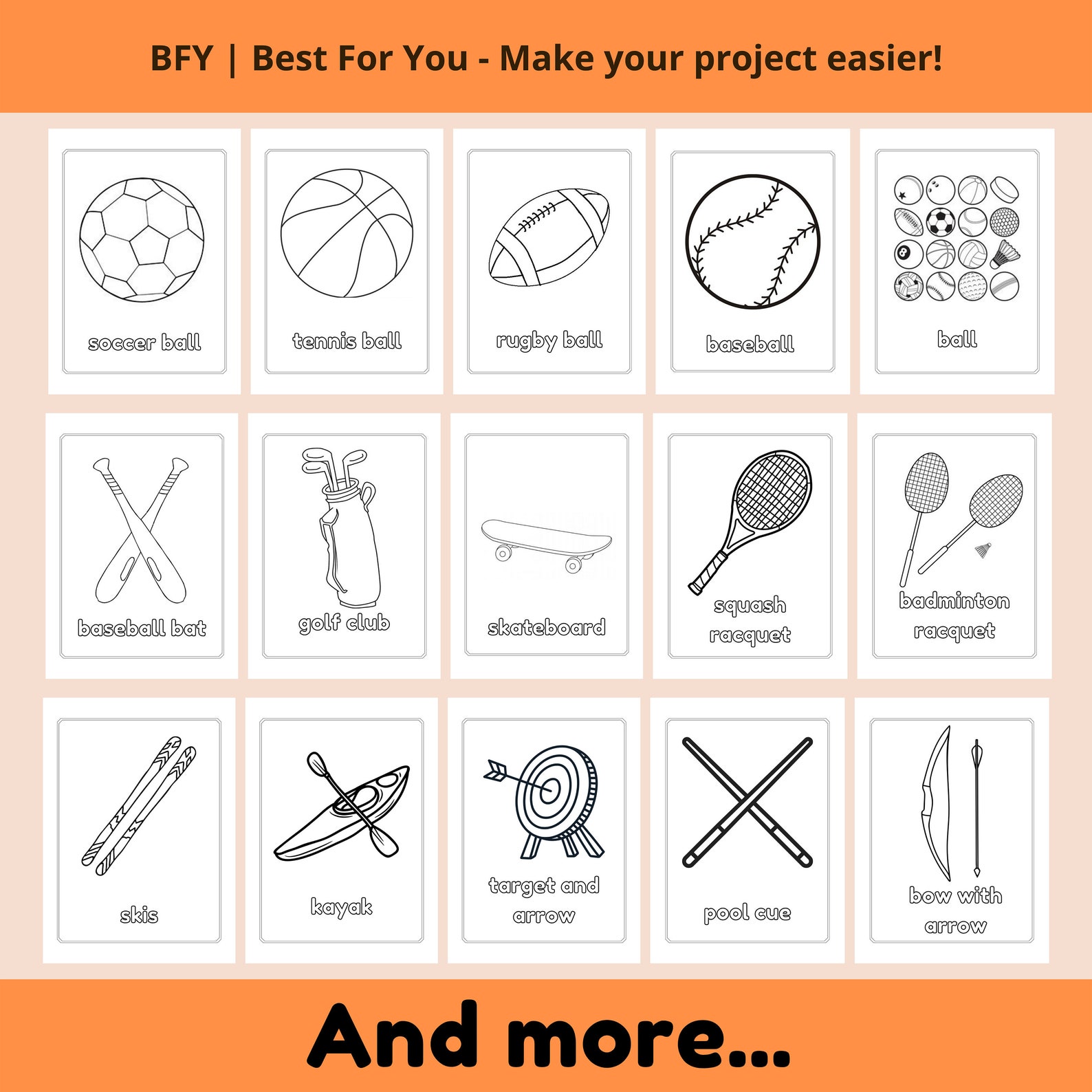 Printable Sport Equipment Coloring Pages for Kids Toddler - Etsy