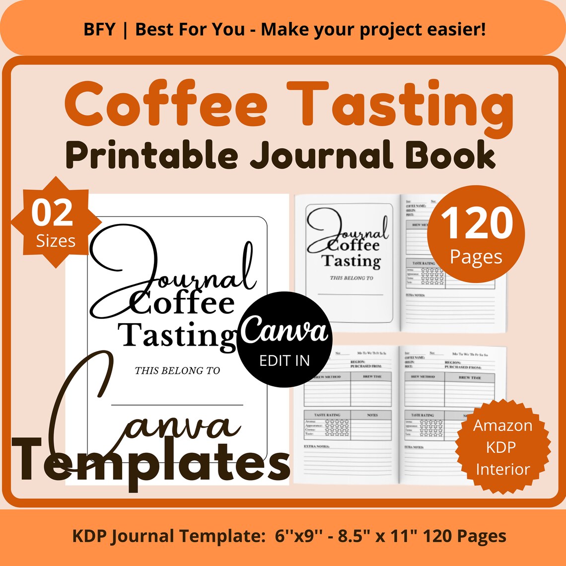 2 Coffee Tasting Journal Amazon KDP Interior Template - Etsy
