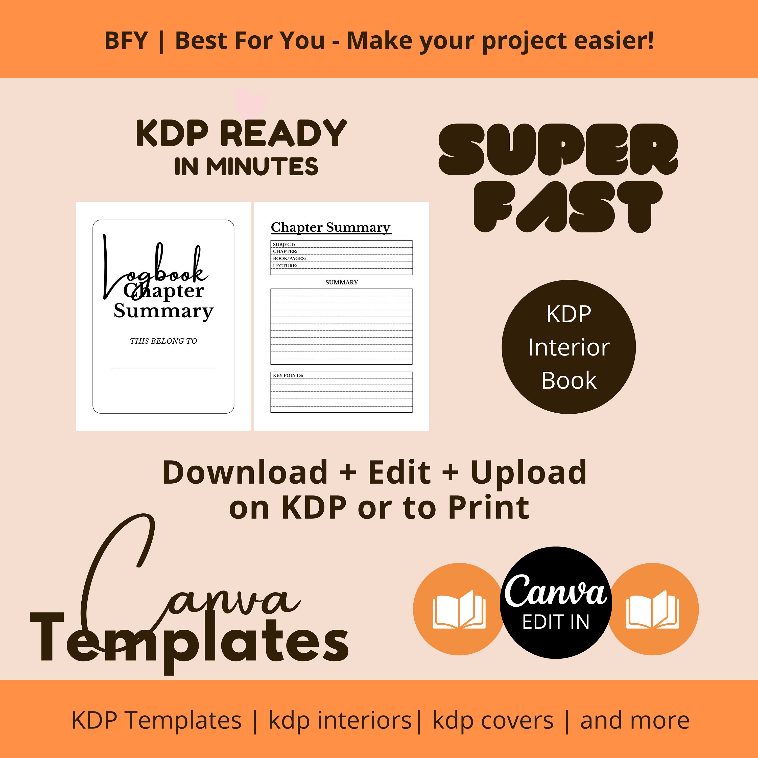 Printable Book Chapter Summary Template Amazon KDP Interiors Bundle 8.5 ...