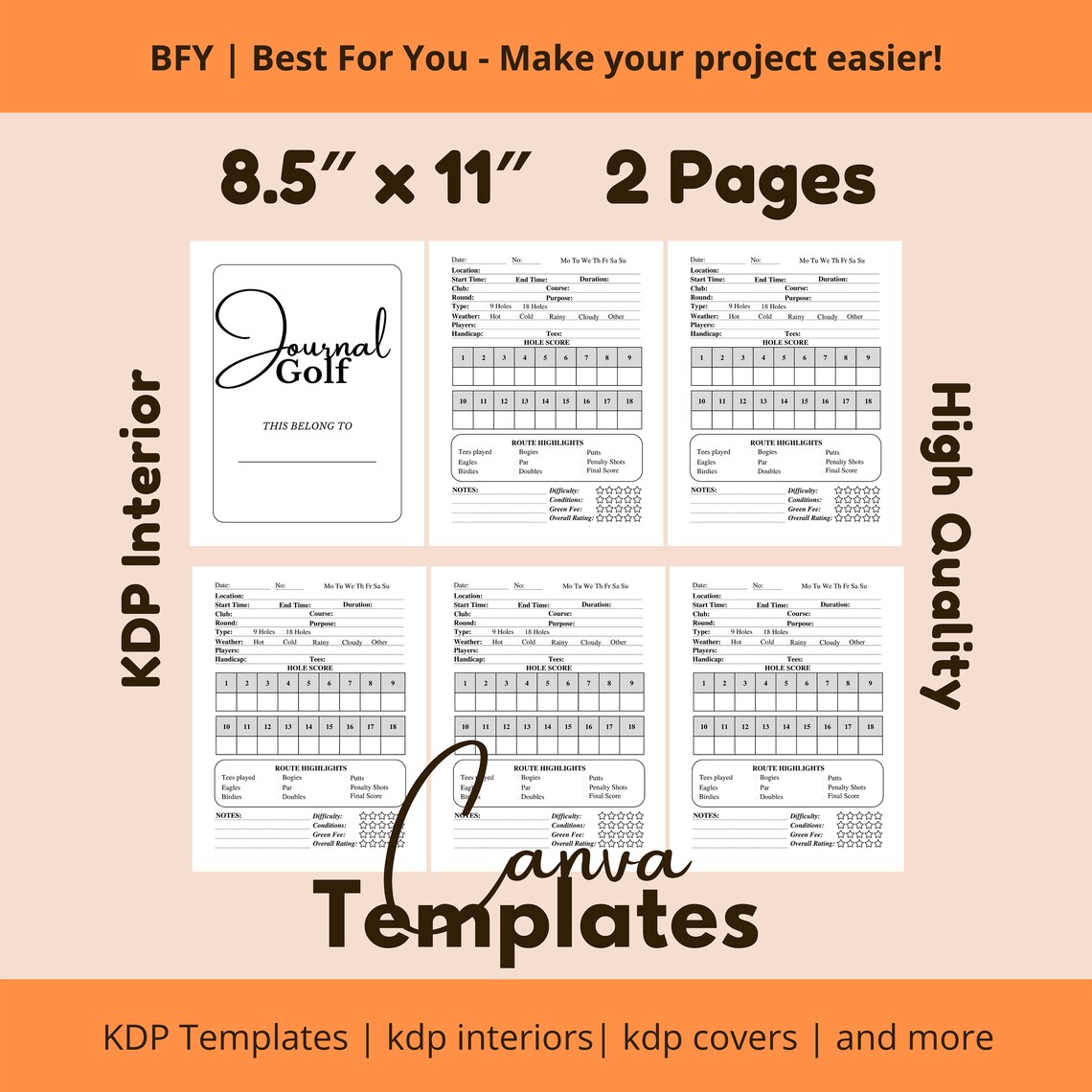 2 Golf Journal Amazon KDP Journal Template 6''x9'' 8.5x11 2 Templates ...