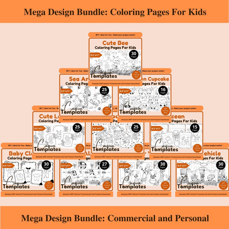 253 Printable Coloring Pages | Printable Kids Coloring Book Bundle | 10 ...