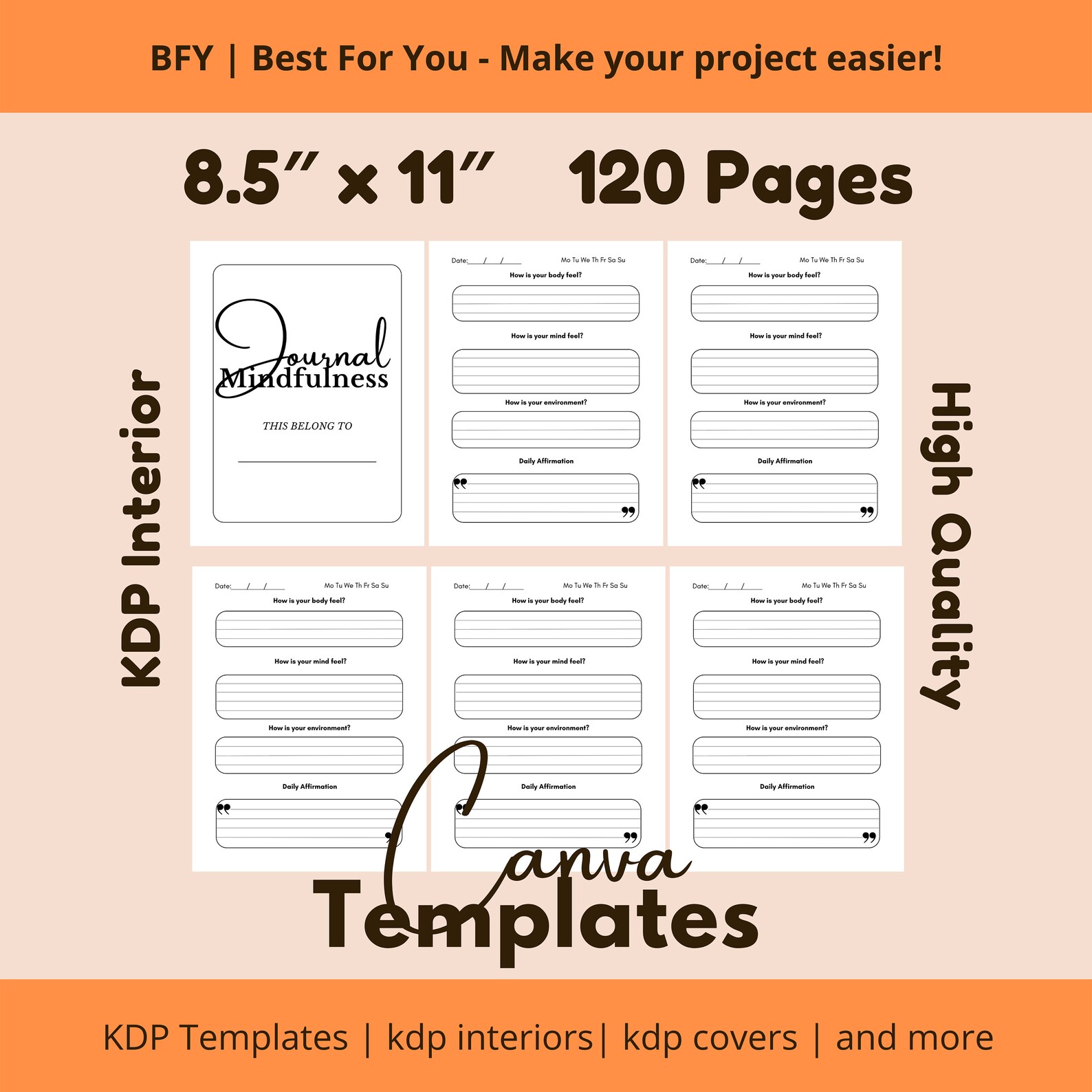 2 Printable Mindfulness Journal Amazon KDP Interior Templates 6''x9'' 8 ...