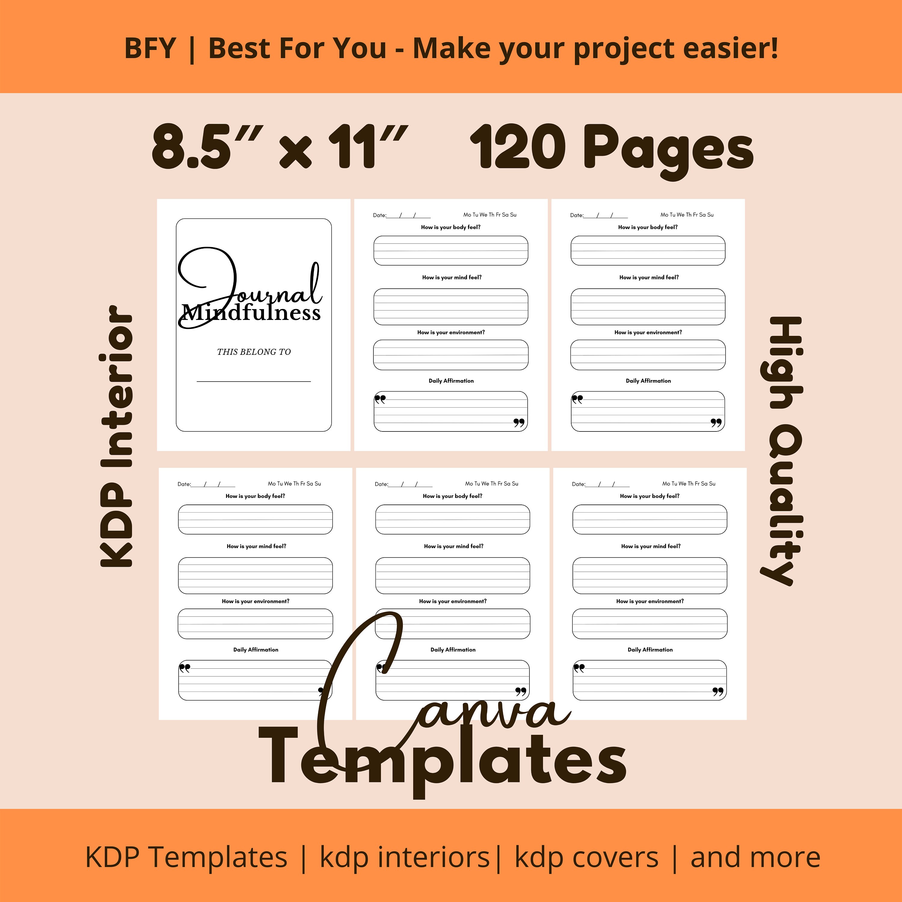 2 Printable Mindfulness Journal Amazon KDP Interior Templates 6''x9'' 8 ...