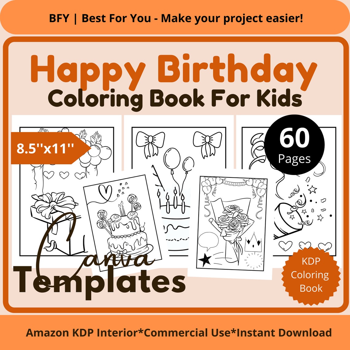 Happy Birthday Coloring Pages Printable Holiday Coloring Book 8.5x11 60 ...