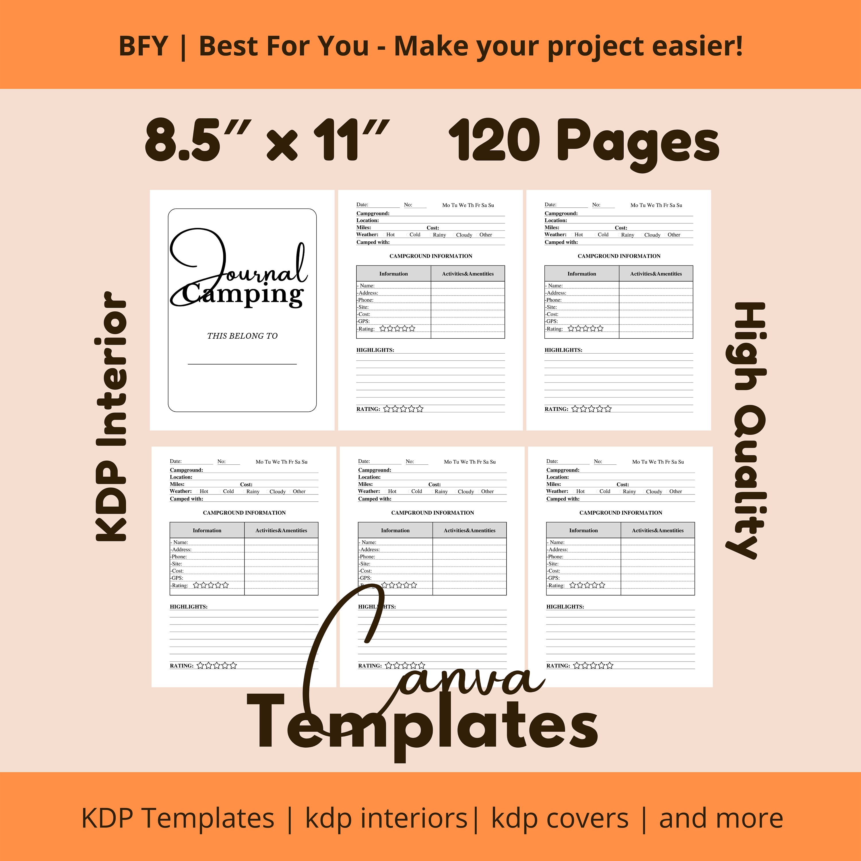 2 Printable Camping Journal Amazon KDP Journal Template 6''x9'' 8.5x11 ...