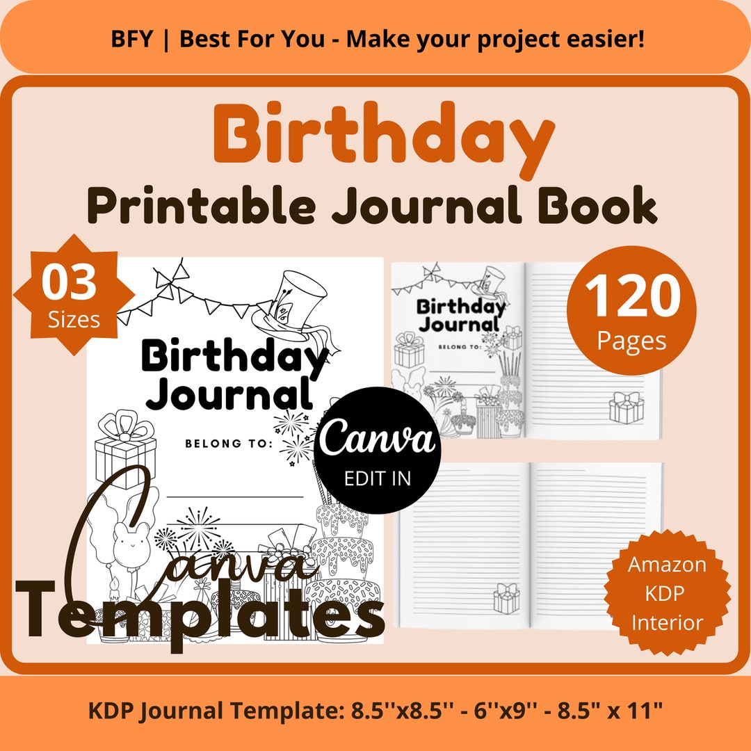 3 Printable Birthday Journal KDP Journal Notebooks Bundle 8.5''x8.5'' 6 ...
