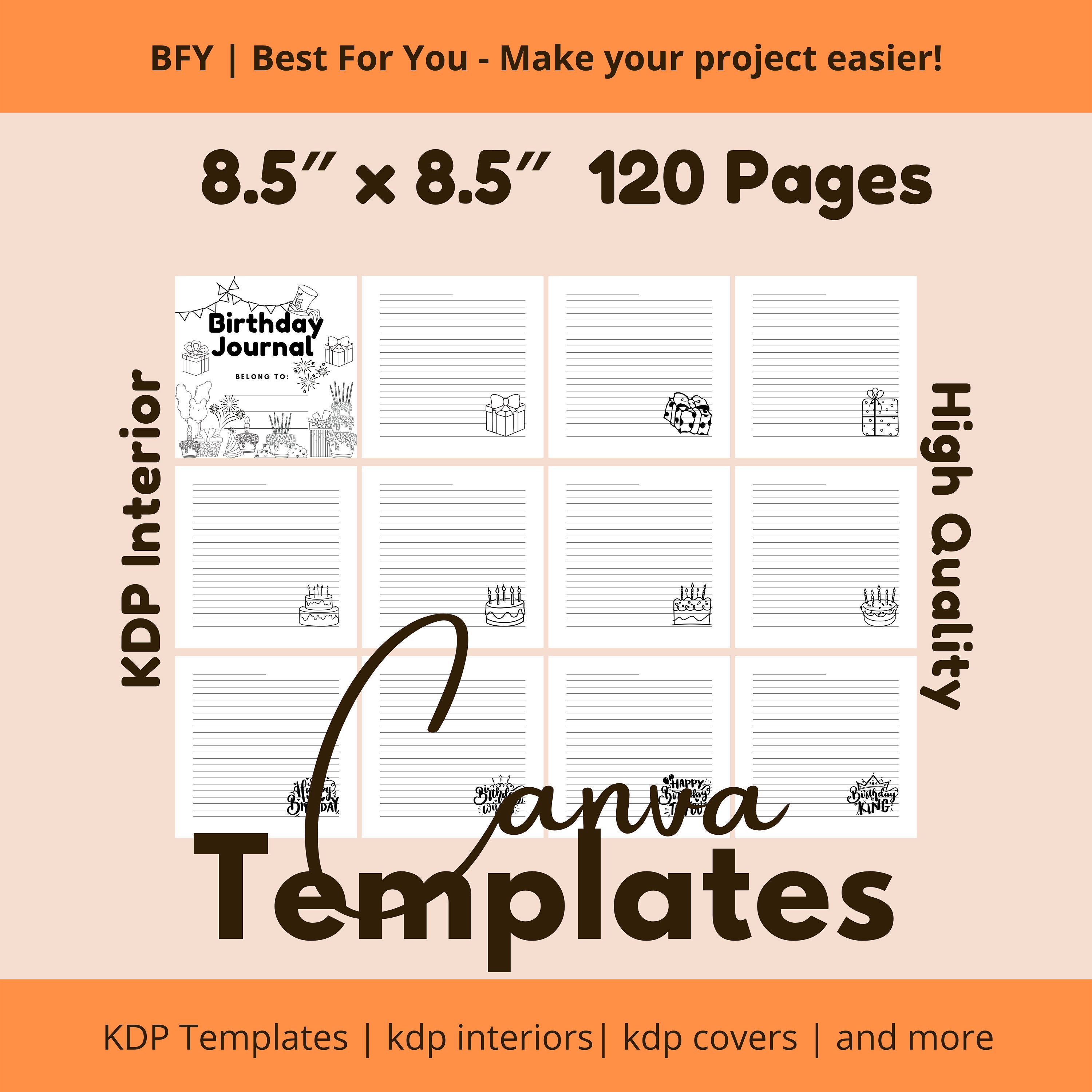 3 Printable Birthday Journal KDP Journal Notebooks Bundle 8.5''x8.5'' 6 ...