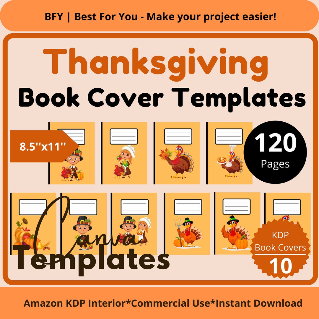 10 Thanksgiving Book Cover Templates KDP Composition Book - Etsy