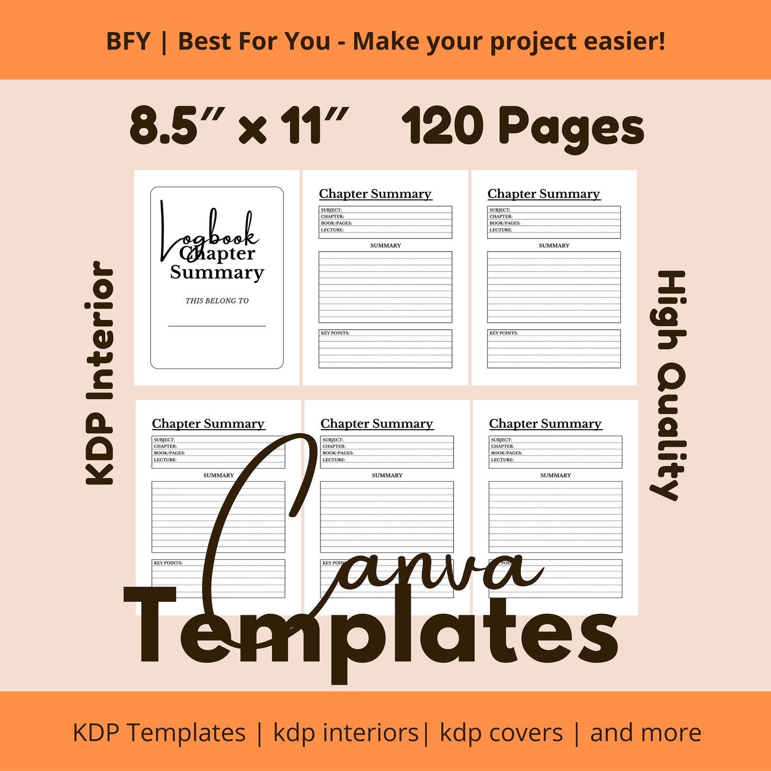 Printable Book Chapter Summary Template Amazon KDP Interiors Bundle 8.5 ...