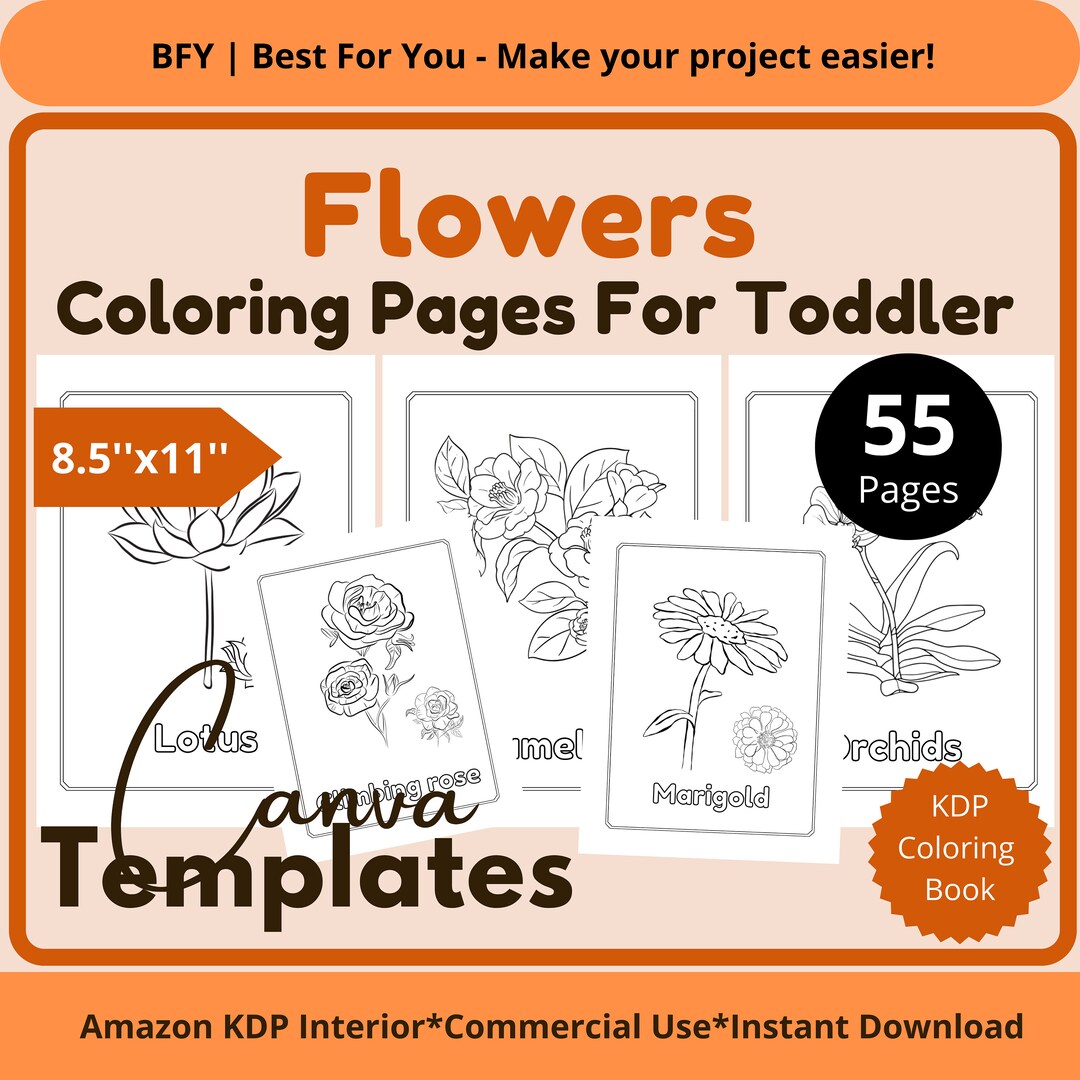 Printable Flowers Coloring Pages for Kids Toddler Coloring Book 8.5x11 ...