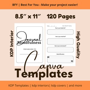 2 Printable Mindfulness Journal Amazon KDP Interior Templates 6''x9'' 8 ...