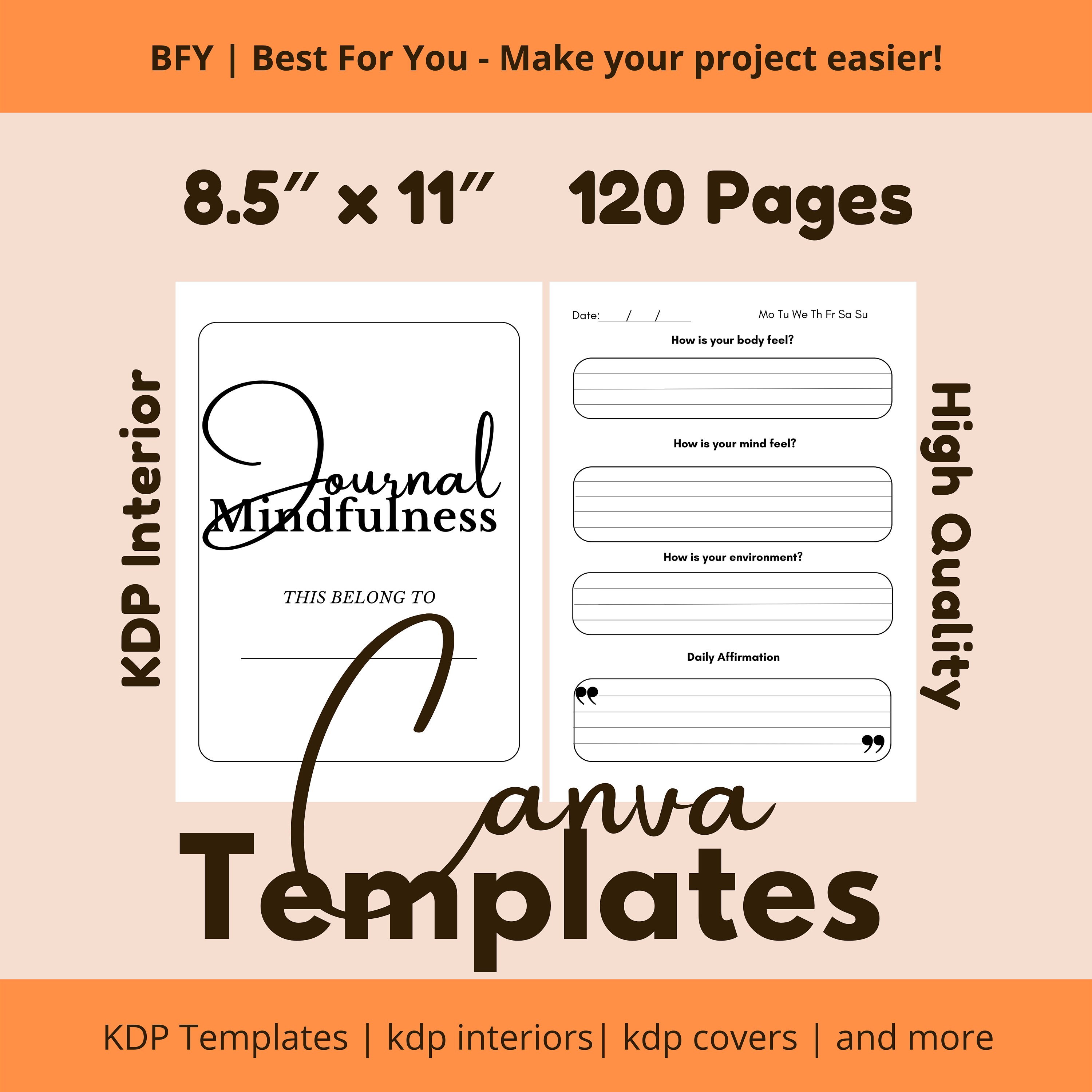 2 Printable Mindfulness Journal Amazon KDP Interior Templates 6''x9'' 8 ...