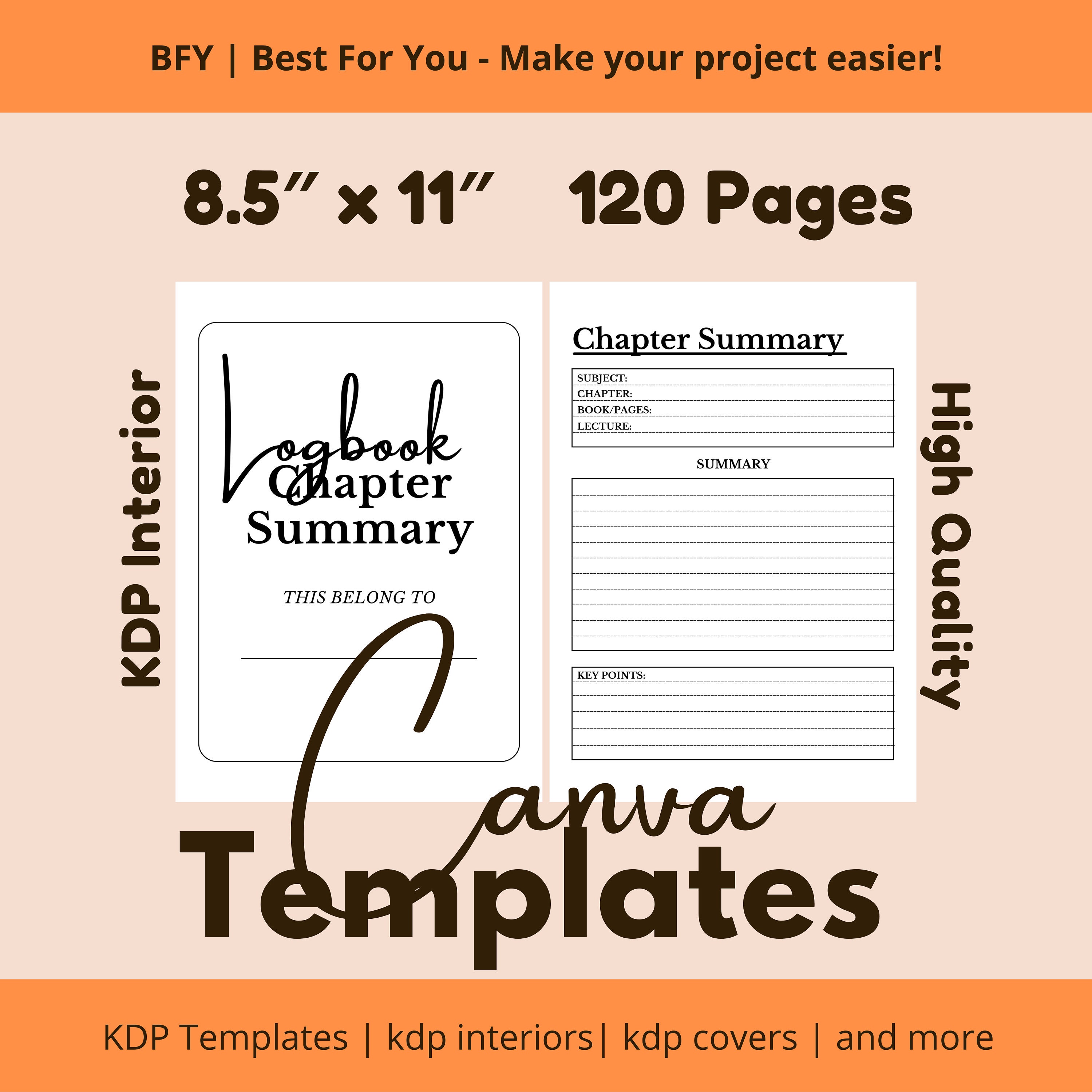 Printable Book Chapter Summary Template Amazon KDP Interiors Bundle 8.5 ...