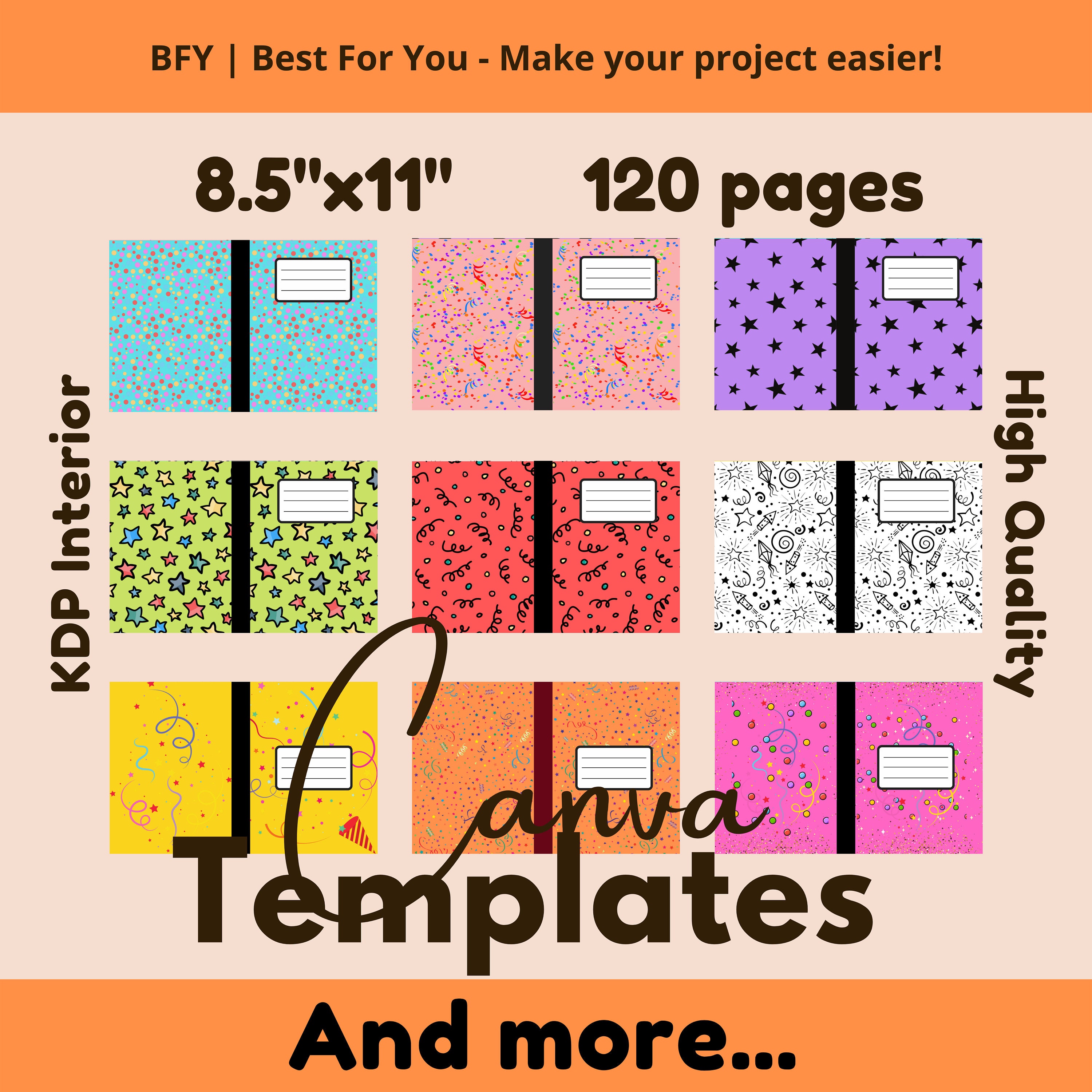 20 Party Book Cover Templates Printable KDP Composition Notebook Cover ...