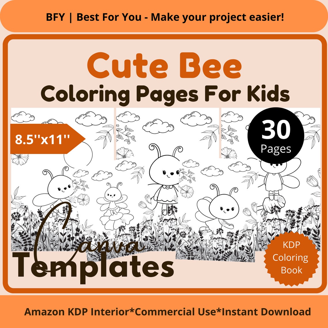 30 Cute Bee Coloring Pages Printable Coloring Pages for Kids 8.5x11 30 ...