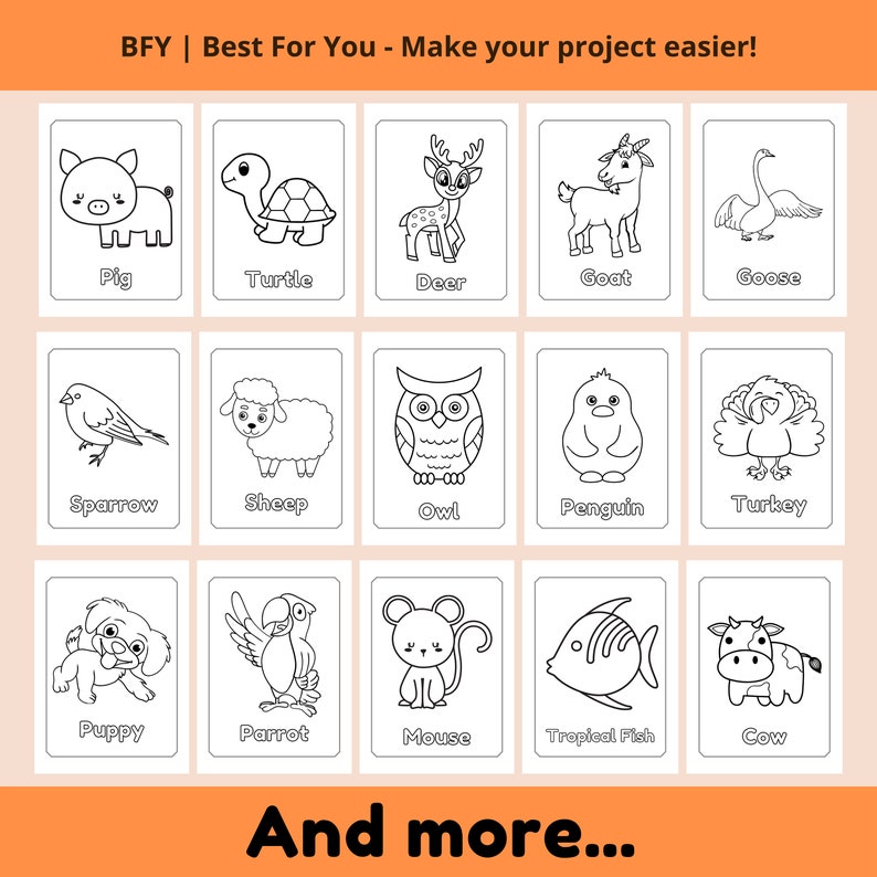 Printable Animals Coloring Pages for Kids Toddler Coloring Book 8.5x11 ...