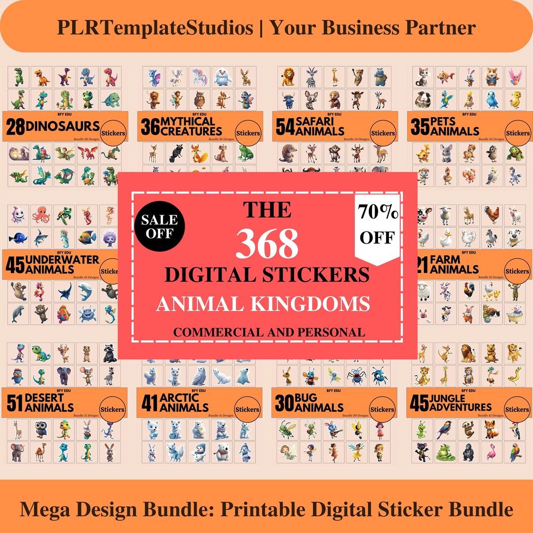 368 Animal Kingdom Stickers | Printable Digital Sticker Bundle | PLR ...