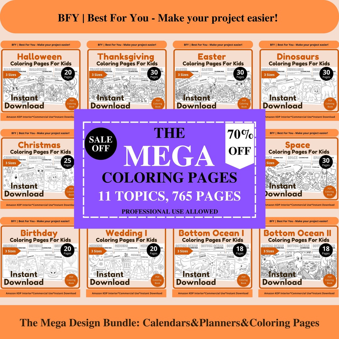 The Mega Design Bundle Coloring Pages Digital Coloring Pages Bundle 11 ...