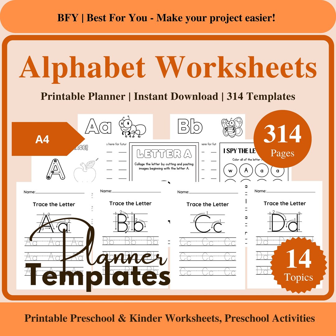 Printable Alphabet Worksheets A-Z, ABC Tracing Workbook, Handwriting ...