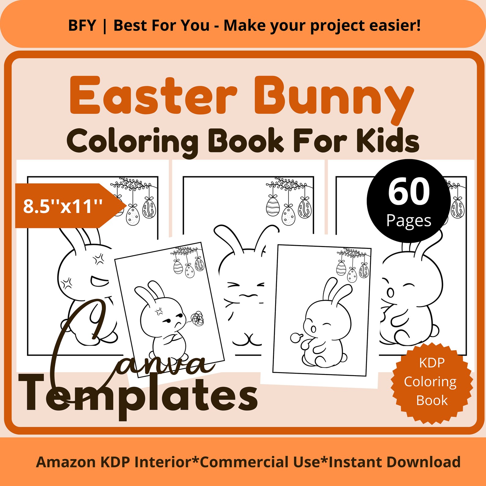 Easter Bunny Coloring Pages for Kids Amazon KDP Interior - Etsy
