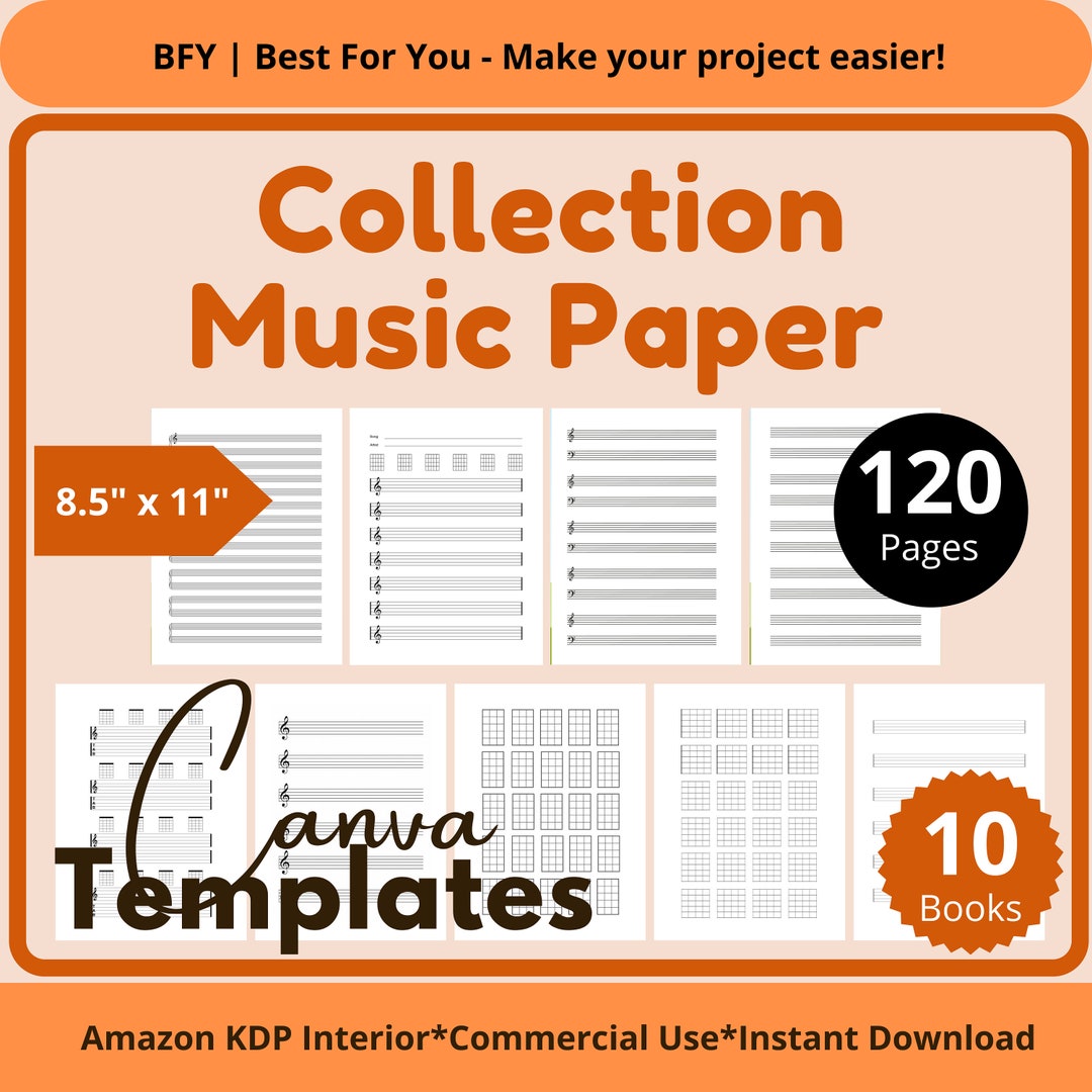 10 Music Notebooks Templates Printable Amazon KDP Interiors Bundle 8 ...