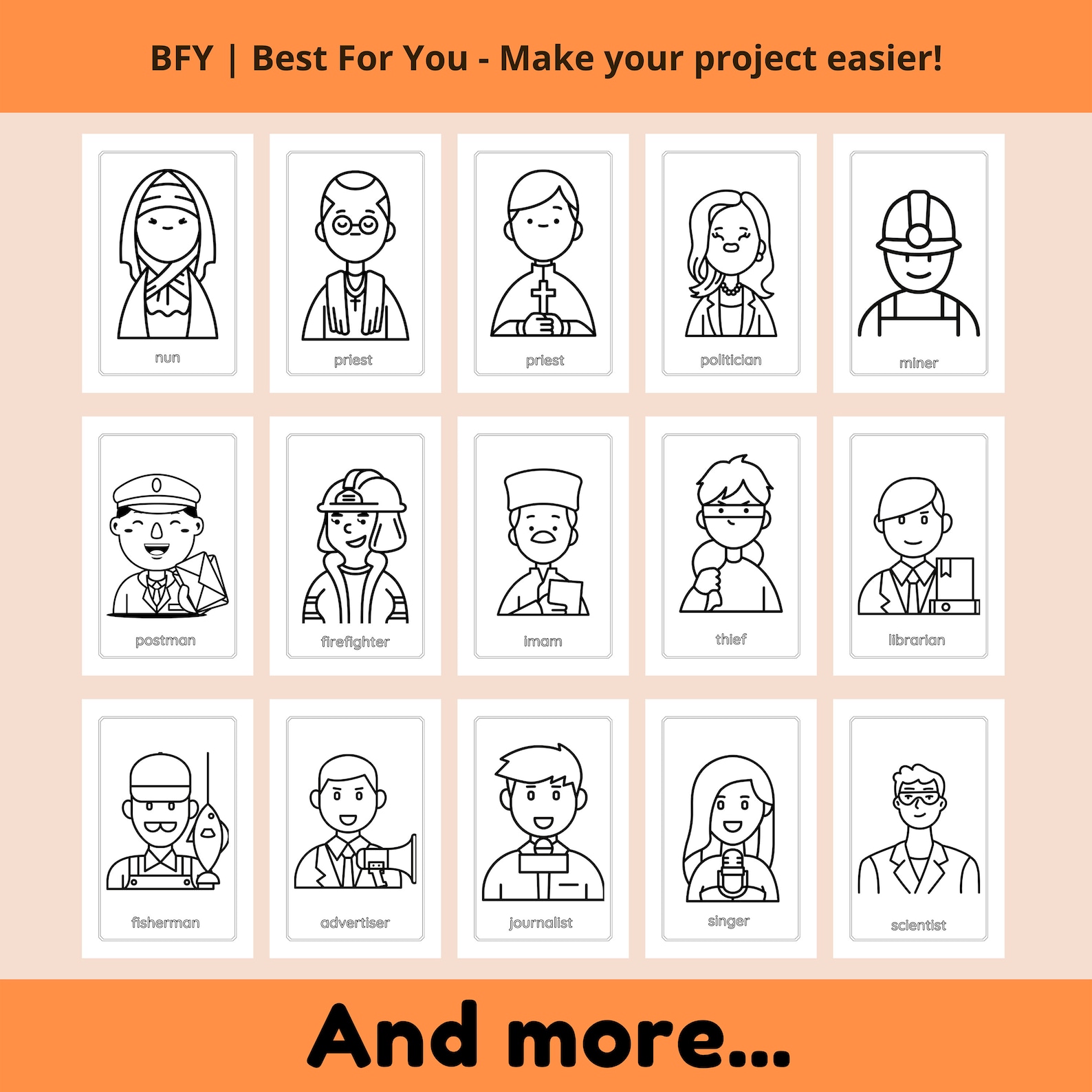 Professions Coloring Pages for Kids Printable Coloring Book 6''x9'' 120 ...