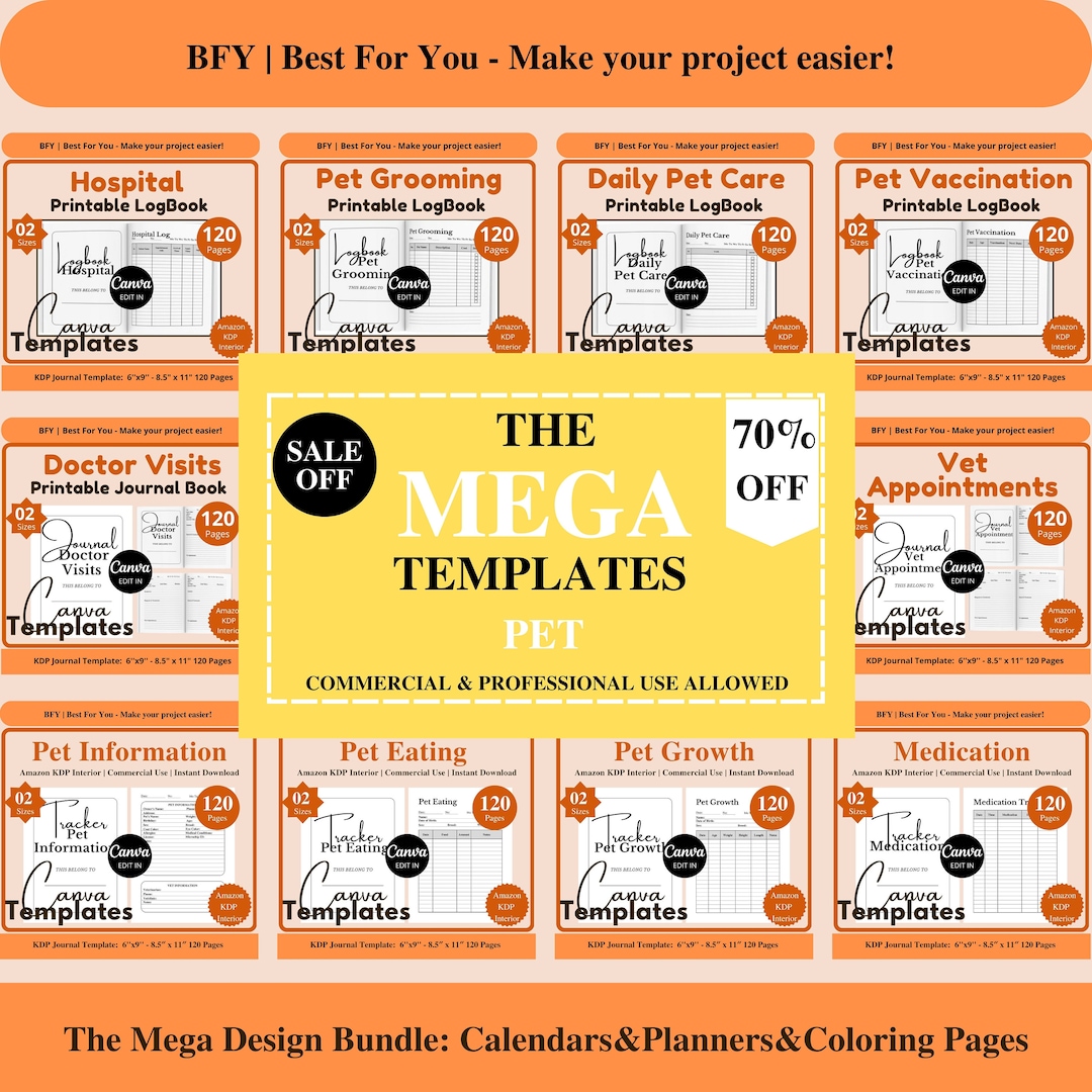 Pet Template Printable Journal, Tracker, Logbook & Notebook Bundle6''x9 ...