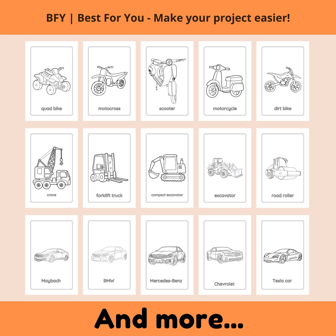 Vehicles Coloring Pages for Kids Printable Coloring Book 6''x9'' 120 ...