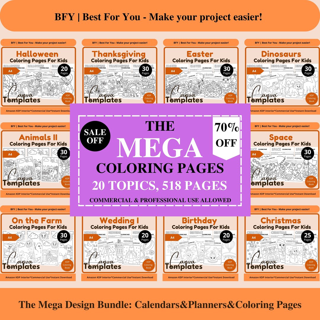 The Mega Design Bundle Coloring Pages Digital Coloring Pages Bundle A4 ...