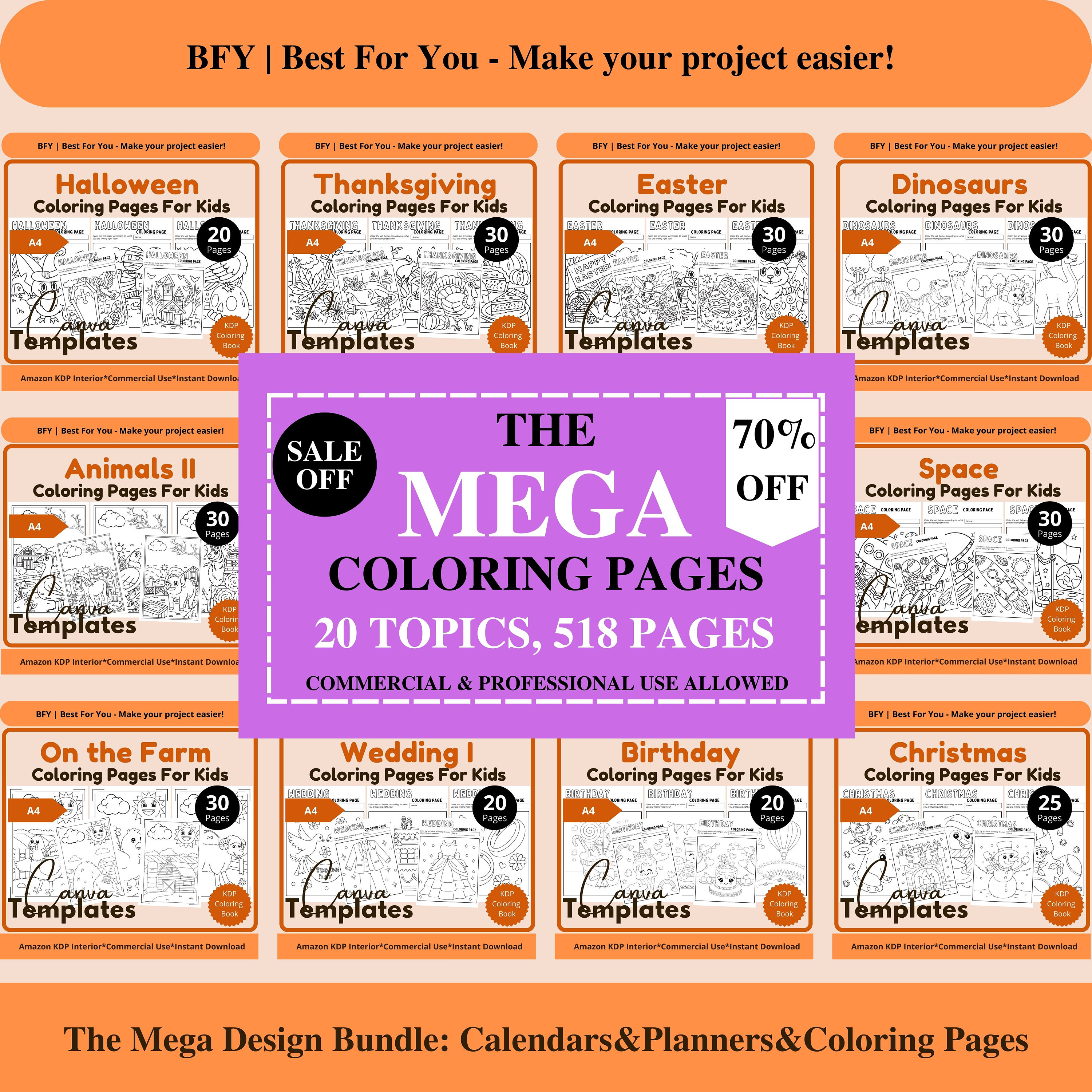 The Mega Design Bundle Coloring Pages Digital Coloring Pages Bundle A4 ...