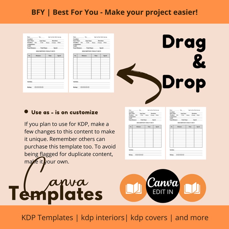 2 Printable Running Journal Amazon KDP Interior 6''x9'' 8.5x11 120 ...