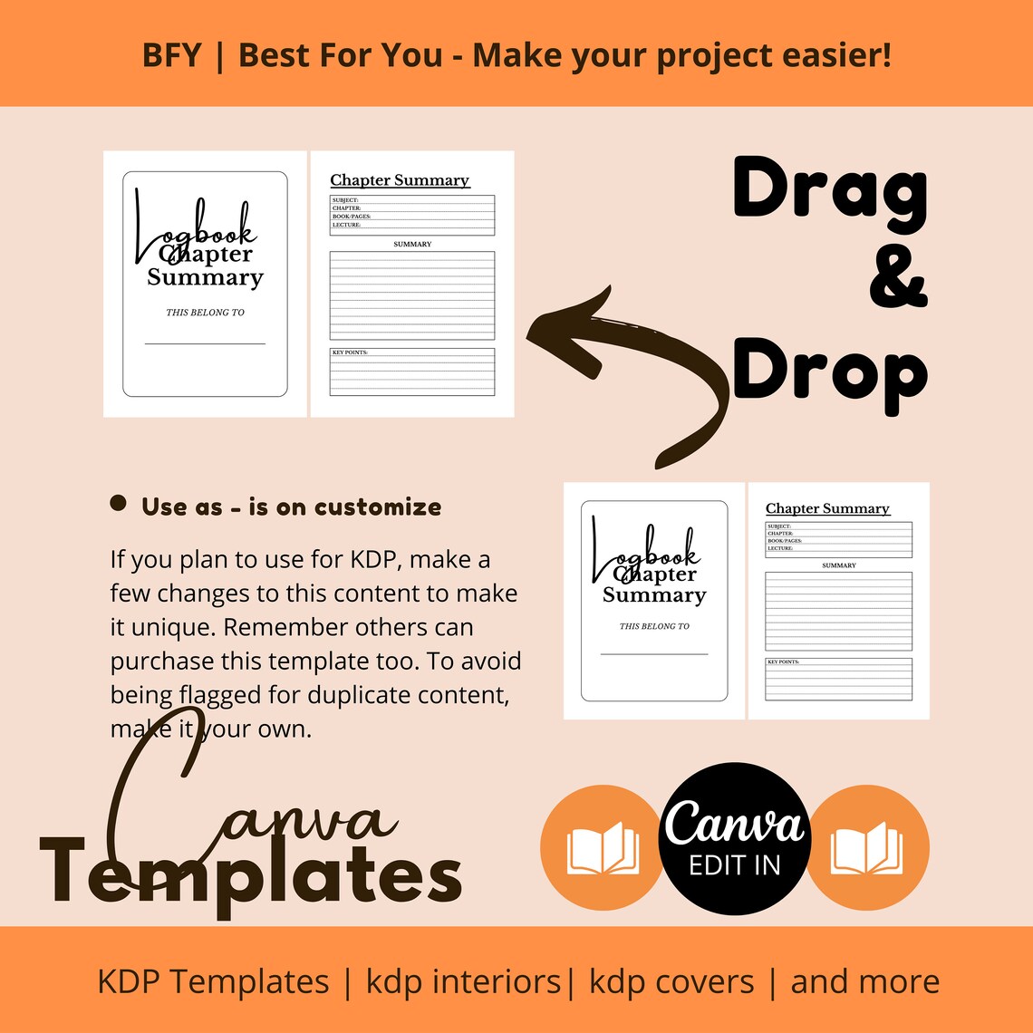 Printable Book Chapter Summary Template Amazon KDP Interiors Bundle 8.5 ...