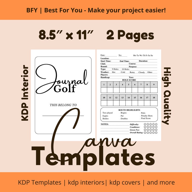 2 Golf Journal Amazon KDP Journal Template 6''x9'' 8.5x11 2 Templates ...