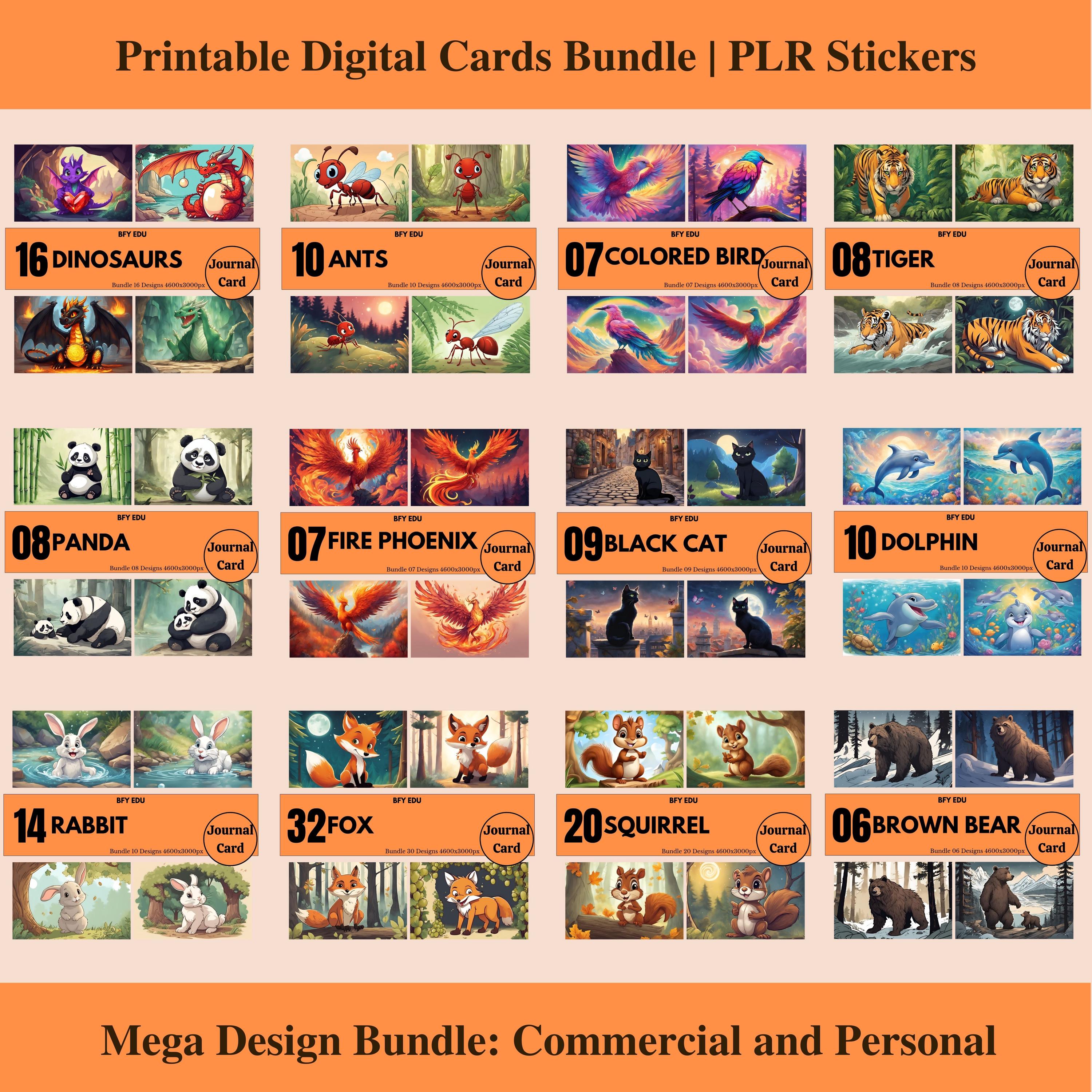 153 Wild Creatures Cards | Printable Digital Journal Cards | PLR ...
