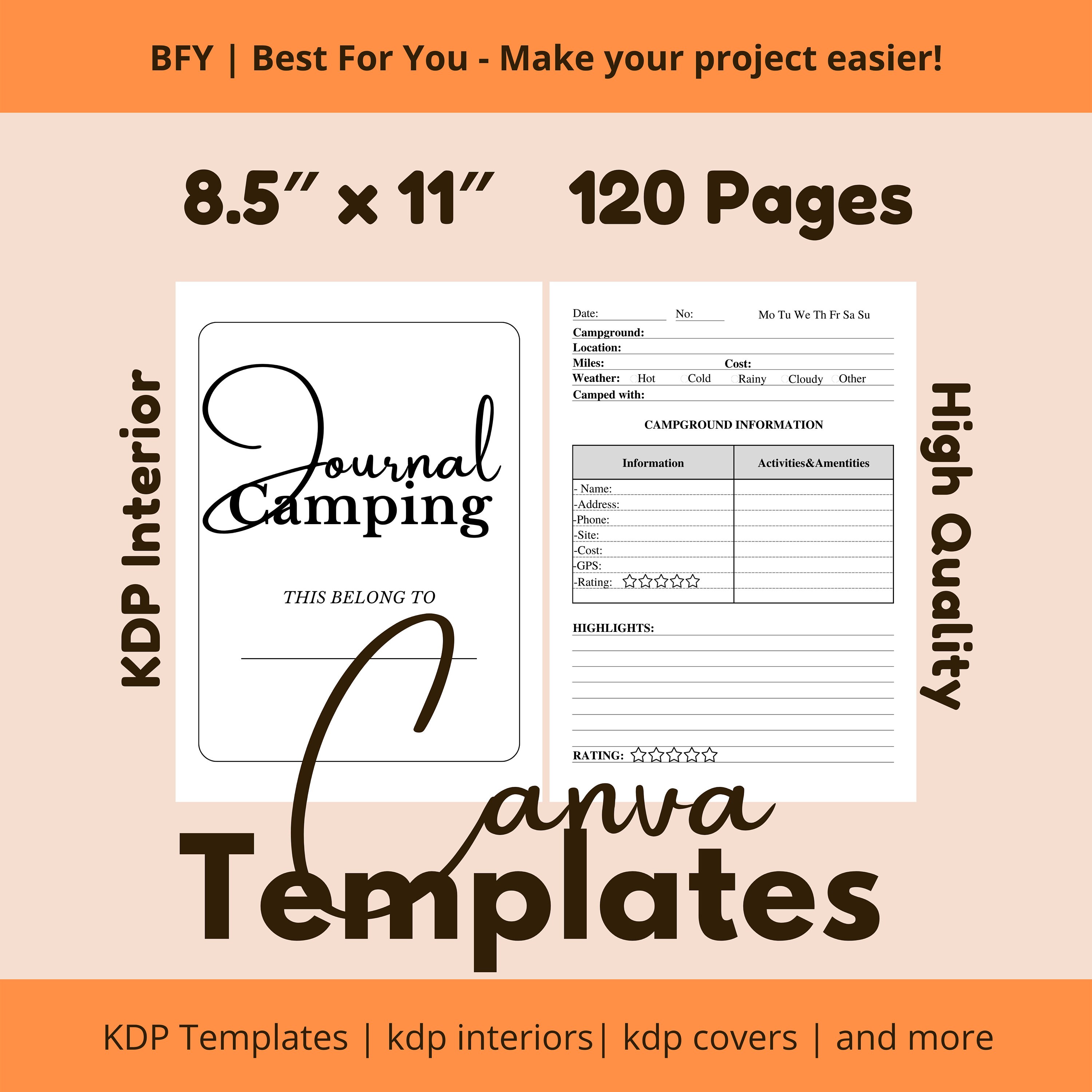 2 Printable Camping Journal Amazon KDP Journal Template 6''x9'' 8.5x11 ...