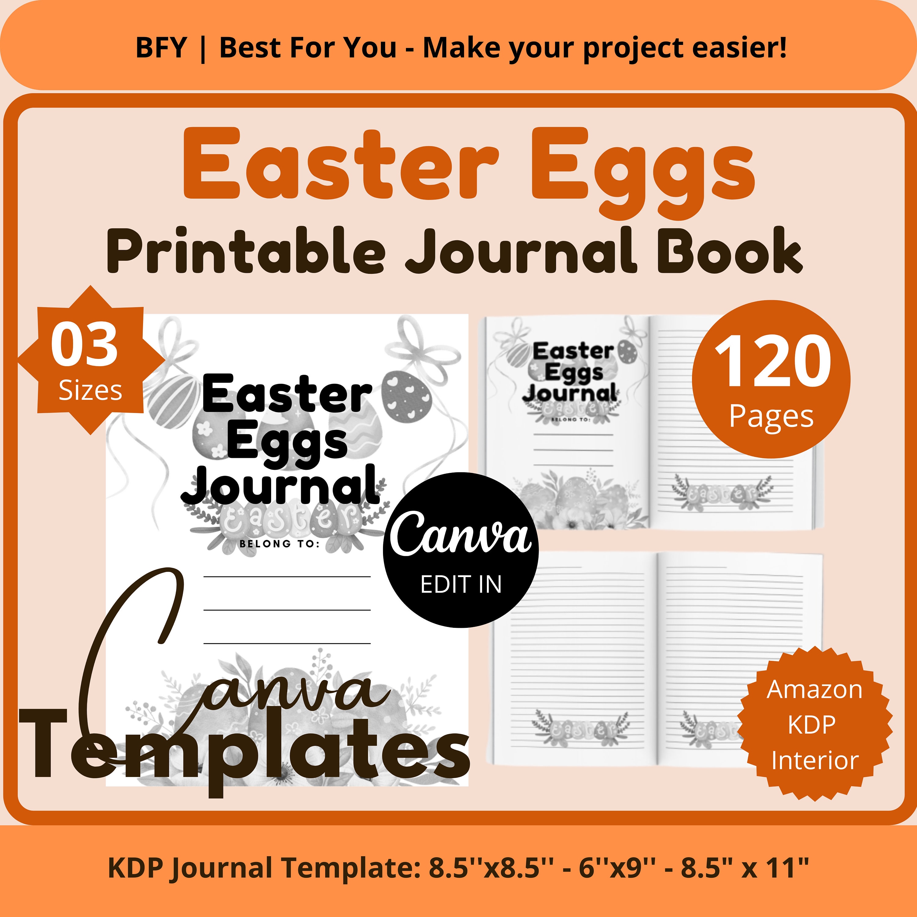 3 Printable Easter Eggs Journal KDP Journal Notebooks Bundle 8.5''x8.5 ...