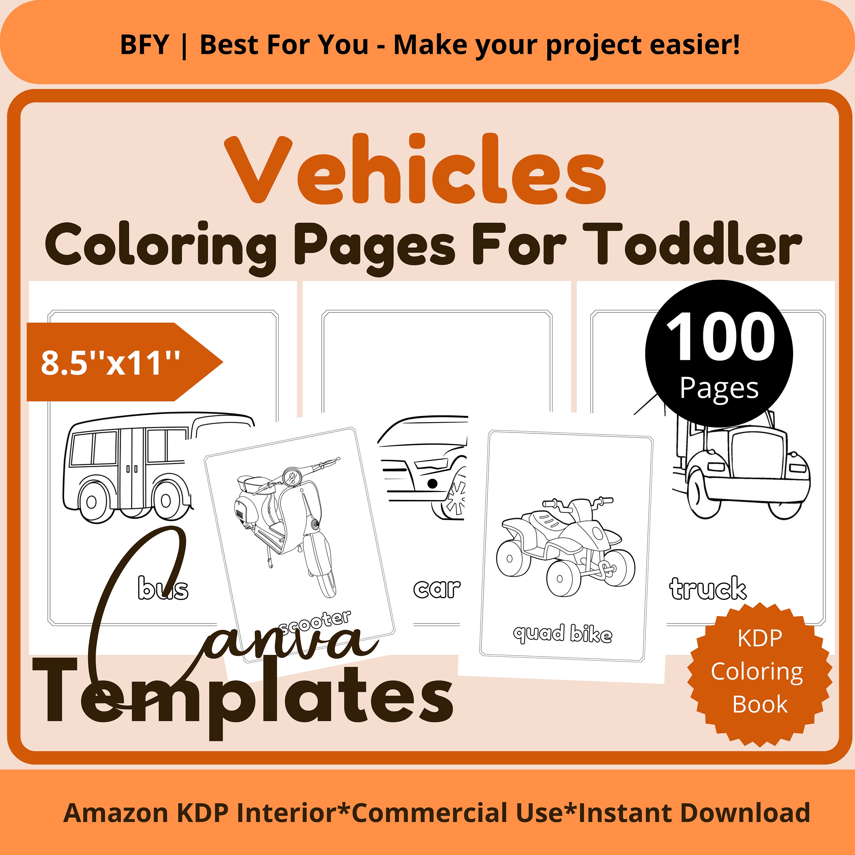 Printable Vehicles Coloring Pages Toddler Coloring Book - Etsy