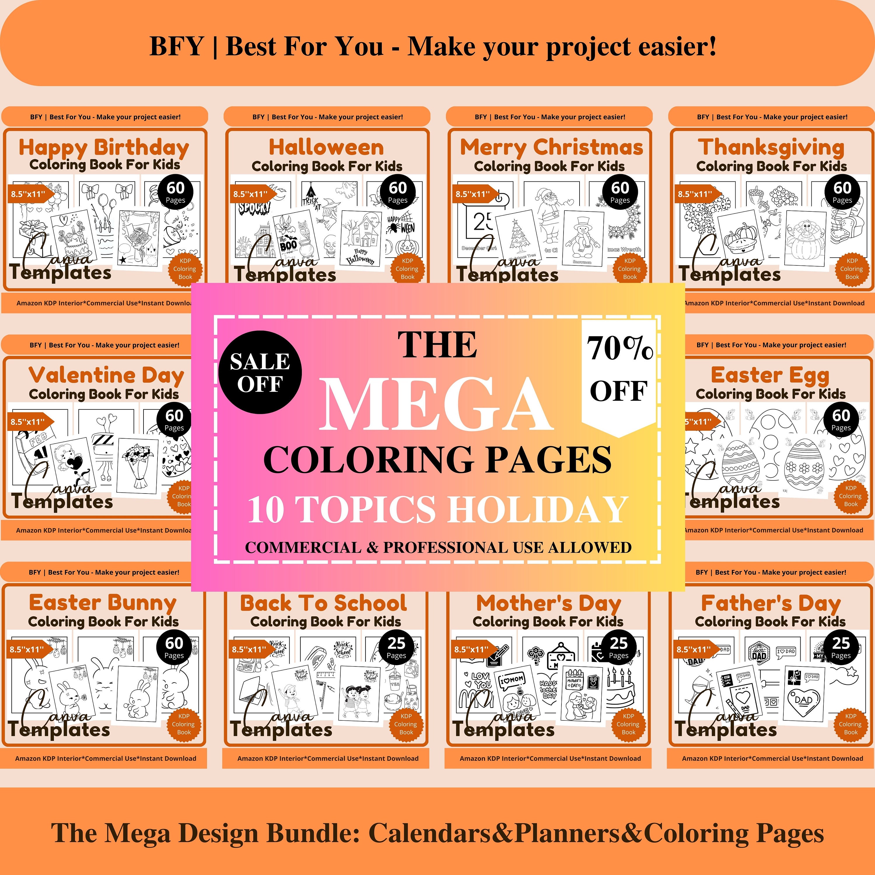 The Mega Design Bundle Coloring Pages Coloring Book 8.5''x11'' 10 ...