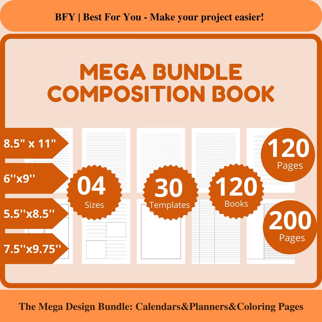 120 Books the Mega Design Bundle Printable Composition Book Collection ...