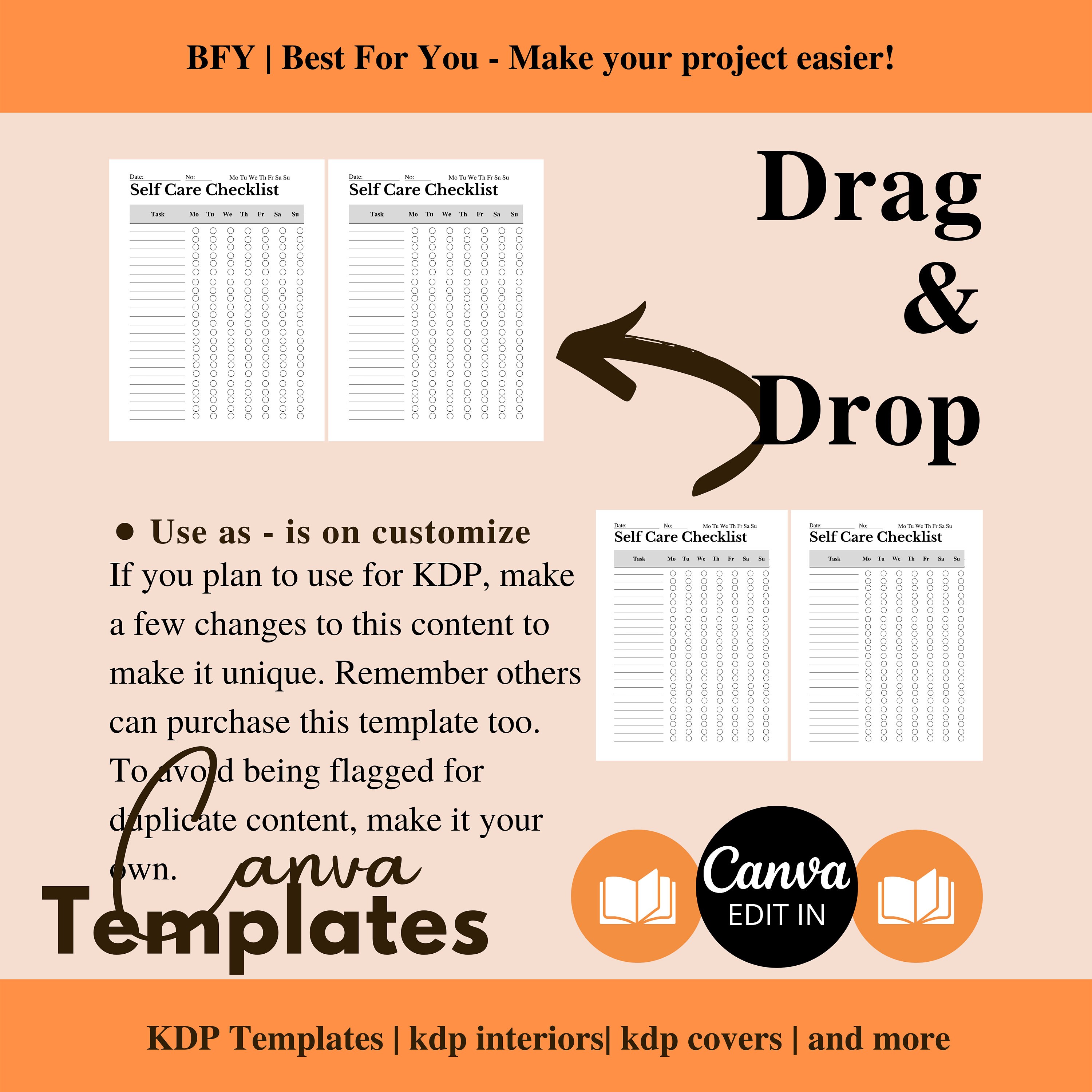 2 Self Care Checklist Tracker Amazon KDP Interior Template 6''x9'' 8 ...