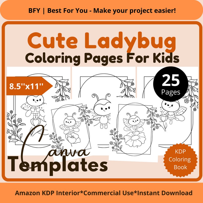25 Cute Ladybug Coloring Pages Printable Coloring Pages for Kids 8.5x11 ...