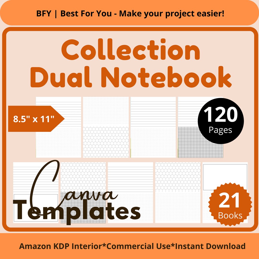 21 Dual Notebooks Collection Printable Amazon KDP Interiors - Etsy