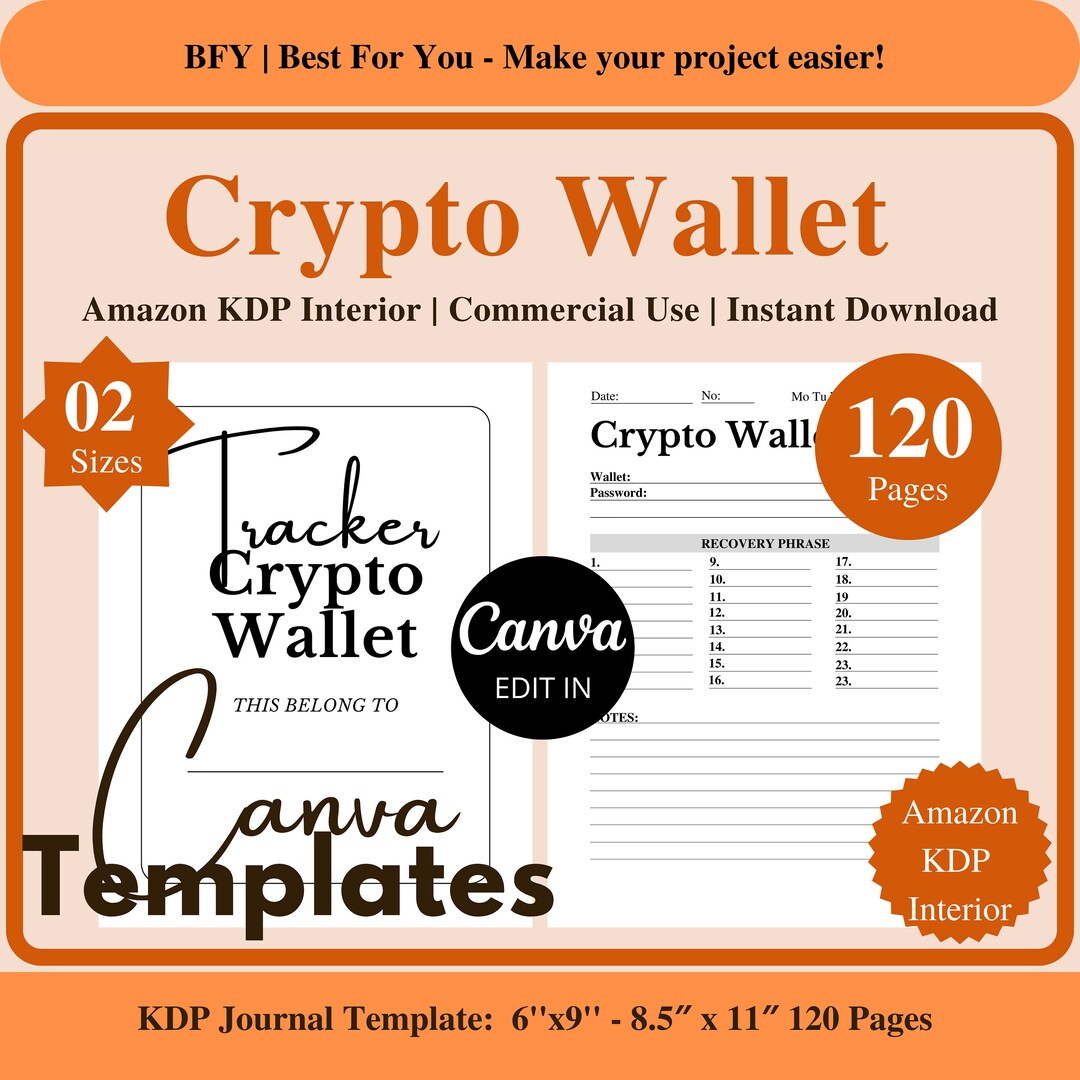 2 Printable Crypto Password Keeper, Crypto Wallet Tracker Amazon KDP Interior Template 6''x9''8 ...