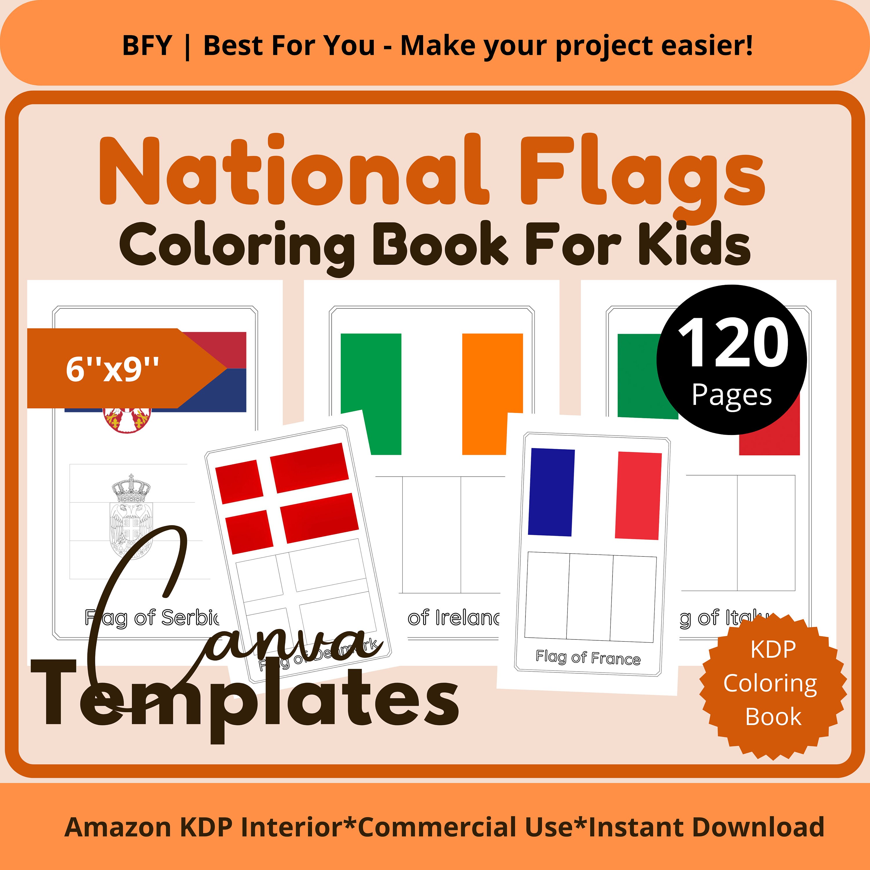 National Flags Coloring Pages for Kids Printable Coloring Book 6''x9 ...
