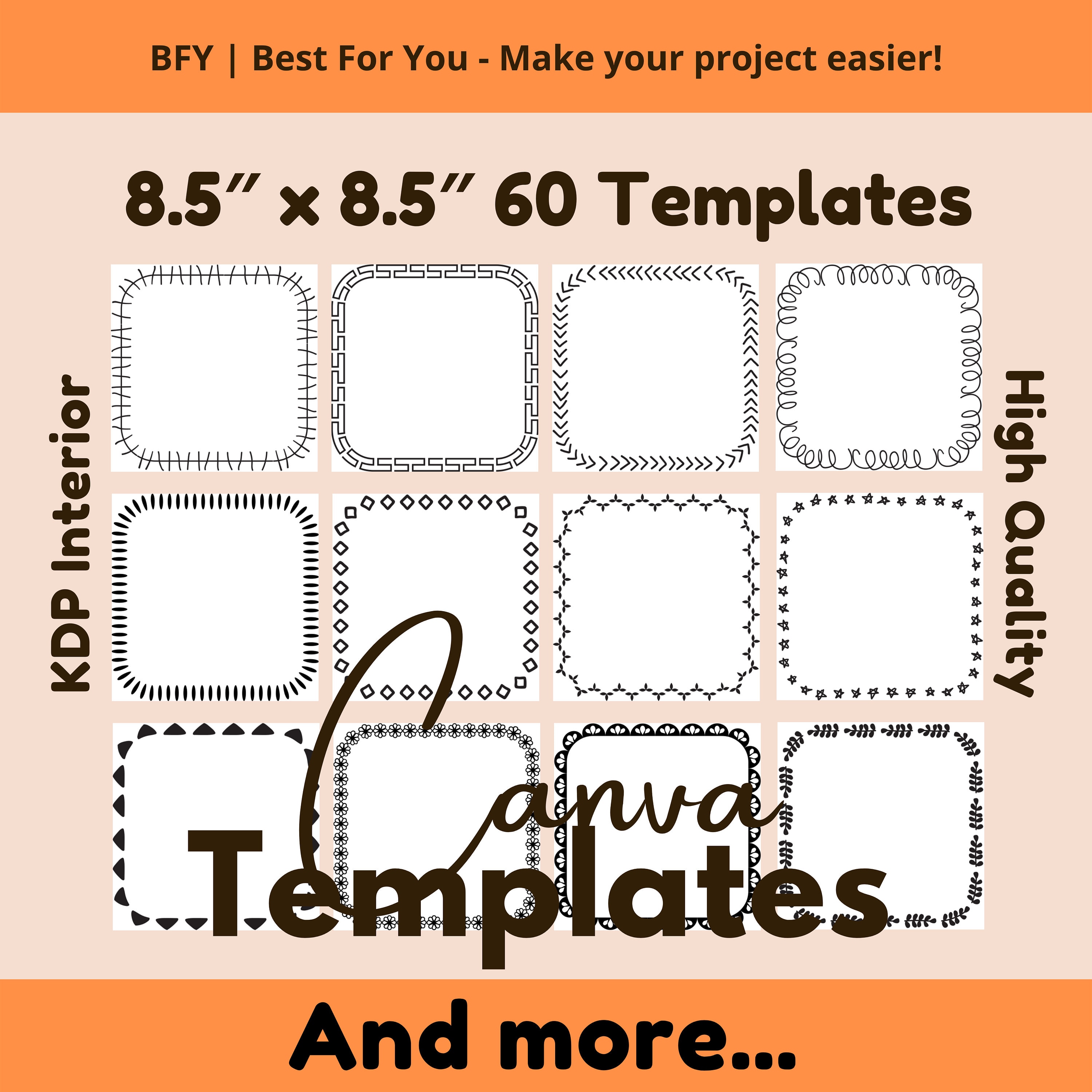 60 Square Border Frames Template Printable Amazon KDP - Etsy
